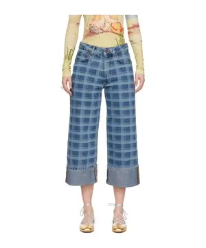 MOLLY GODDARD Leo Cropped Checked High-rise Straight-leg Jeans
