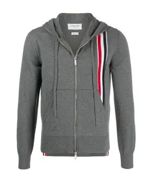 Thom Browne Intarsia-knit Stripe Panel Hoodie - Medium Gray
