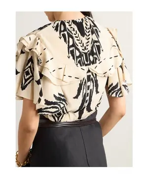 Johanna Ortiz Cropped Ruffled Printed Silk-chiffon Top