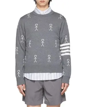 Thom Browne Logo Knitted Pullover - Medium Gray