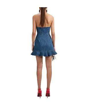 SELF-PORTRAIT Sweetheart Denim Mini Dress