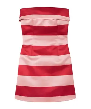 EMILIA WICKSTEAD Sidnie Strapless Striped Duchesse-satin Mini Dress - Red