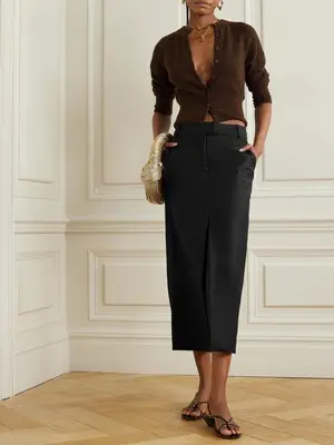 Johanna Ortiz Wool Front Slit Elegant Pencil Skirt