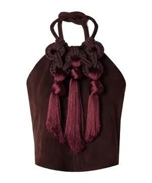 Johanna Ortiz Cropped Suede Halterneck Top With Tassels
