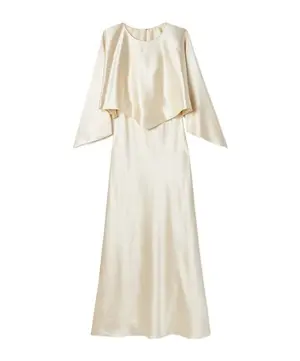 Adam Lippes Cape Overlay Long Sleeve Satin Dress - White