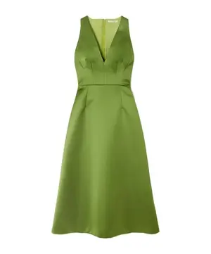 EMILIA WICKSTEAD Satin V-neck A-line Midi Dress - Olive Green