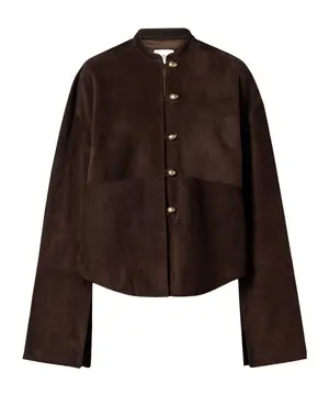 Adam Lippes Paneled Suede Stand Collar Jacket - Black