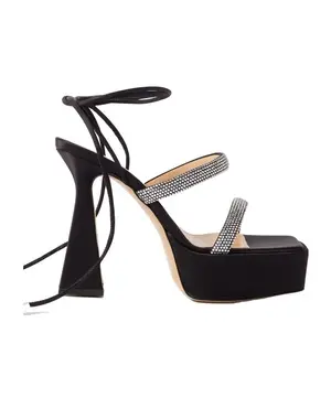 MACHMACH Crystal-embellished Satin Platform Sandals - Black