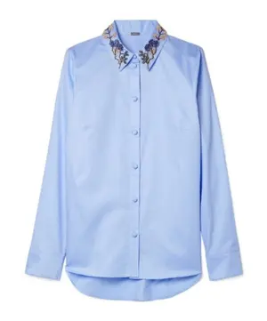 Adam Lippes Embellished Cotton Poplin Shirt - Blue