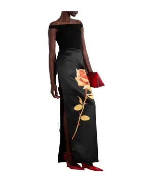 David Koma Floral-print Duchesse-satin Maxi Skirt - Black
