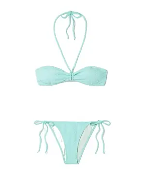 Lisa Marie Fernandez Gathered Seersucker Halterneck Bikini - No