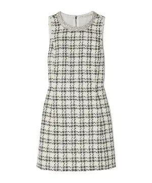 ALICEOLIVIA Crystal Embellished Checked Tweed Mini Dress - White