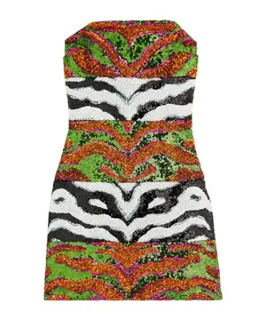 Halpern Sequinned Bandeau Tulle Mini Dress - Multicolor