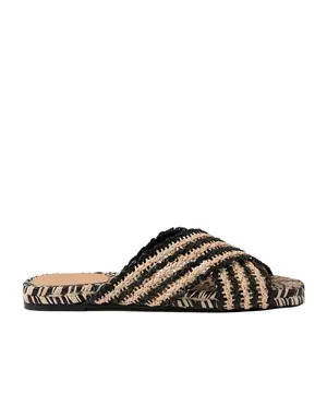 CastaÑer Two-tone Patchwork Raffia Slippers - Black
