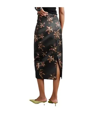 EMILIA WICKSTEAD Floral-print Satin Midi Skirt