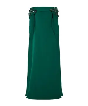 SAFIYAA LONDON Cape Off-the-shoulder Gown - Green