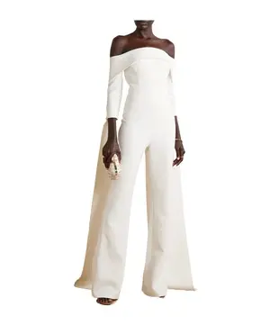 SAFIYAA LONDON Off-the-shoulder Crepe Cape Jumpsuit