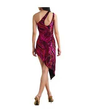 Halpern One-shoulder Cutout Sequined Tulle Mini Dress