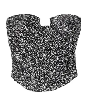 SANDRA MANSOUR Strapless Glittered Tulle Bustier Top
