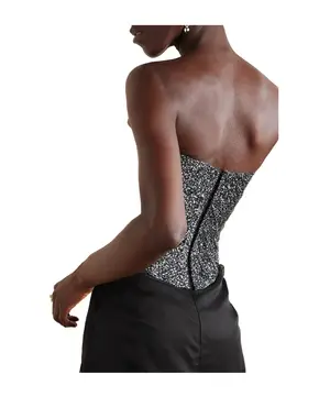 SANDRA MANSOUR Strapless Glittered Tulle Bustier Top
