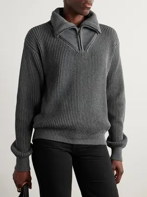 Giuliva Heritage Ribbed Cotton Half-zip Sweater