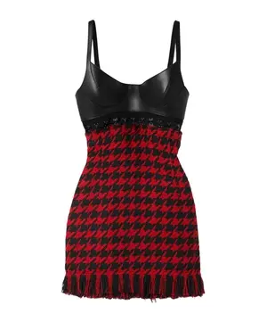 Monse Leather-trimmed Fringed Knitted Mini Dress - No