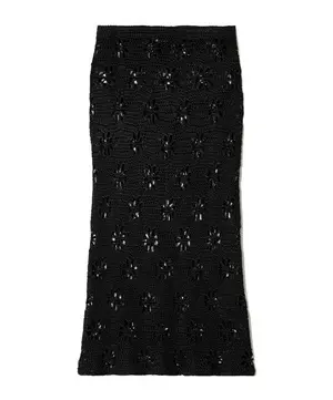 Calle Del Mar Crochet Midi Skirt With Floral Motifs - Black