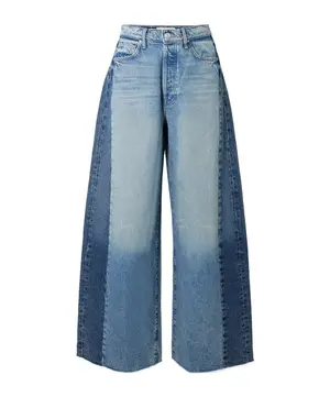 MOTHER Button Sneak Fray Distressed High-rise Wide-leg Jeans - Blue