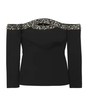 SAFIYAA LONDON Roisin Off-the-shoulder Cutout Embellished Crepe Top - No