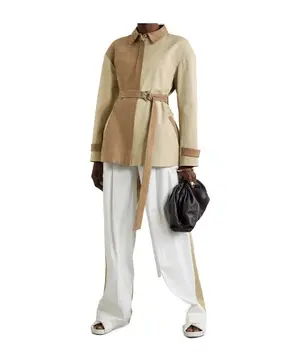 Partow Belted Paneled Nubuck And Cotton-twill Jacket