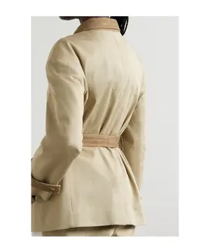 Partow Belted Paneled Nubuck And Cotton-twill Jacket