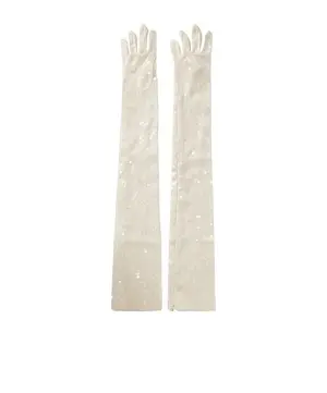 Safiyaa Sequined Satin Gloves