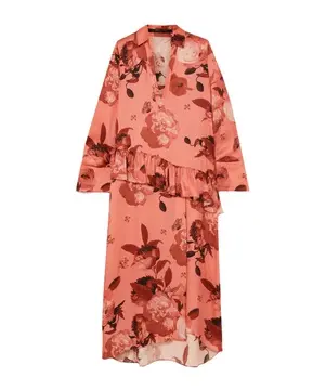 Mother Of Pearl Ruffled Floral-print Satin Midi Dress - No