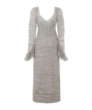 SANDRA MANSOUR Ruffled Glittered Tulle Gown - Gray