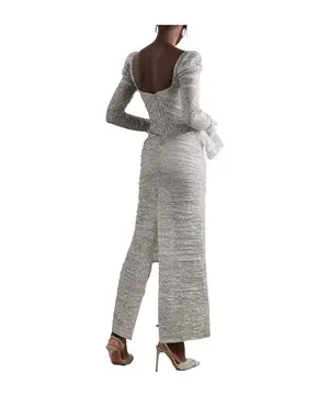 SANDRA MANSOUR Ruffled Glittered Tulle Gown