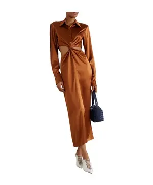 Galvan Twist-front Cutout Satin Maxi Dress - Brown