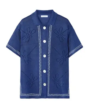 Calle Del Mar Party Pointelle-knit Shirt - Blue