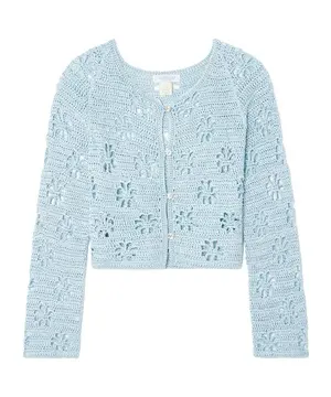 Calle Del Mar Cropped Crocheted Cardigan - Blue