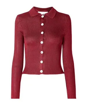 Calle Del Mar Cropped Ribbed-knit Cardigan - Red