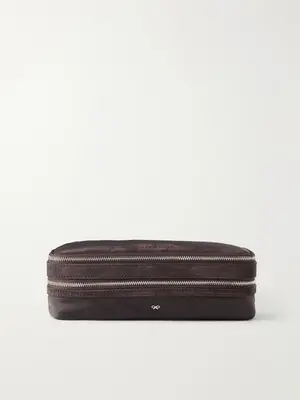 ANYA HINDMARCH Anya Hindmarch Suede-Trimmed Shell Cosmetics Case Brown