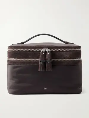 ANYA HINDMARCH Suede-trimmed Shell Vanity Case - Brown