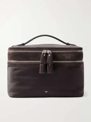 ANYA HINDMARCH Suede-trimmed Shell Vanity Case - Chocolate