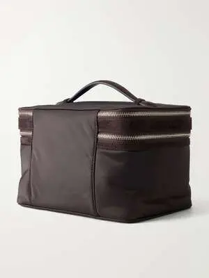 ANYA HINDMARCH Suede-trimmed Shell Vanity Case - Chocolate