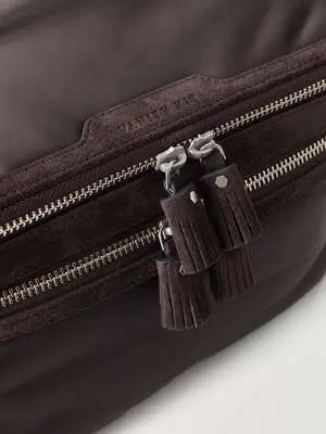 ANYA HINDMARCH Suede-trimmed Shell Vanity Case - Chocolate