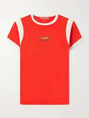 MOTHER The Boxy Goodie Paneled Embroidered Cotton-jersey T-shirt - Red
