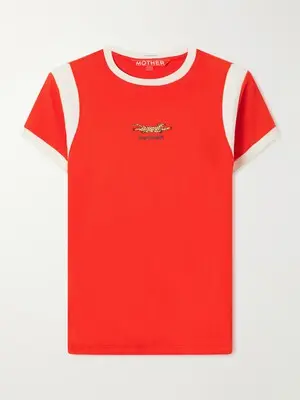 MOTHER The Boxy Goodie Embroidered Cotton-jersey T-shirt - Red