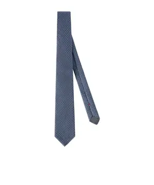 Brunello Cucinelli Silk Tie With Geometric Pattern - Denim