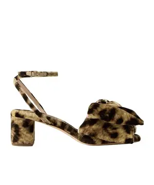 LOEFFLER RANDALL Carmen Leopard-print Velvet Bow Sandals - Green