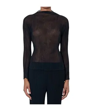 Issey Miyake Sheer Pleated Top - Black