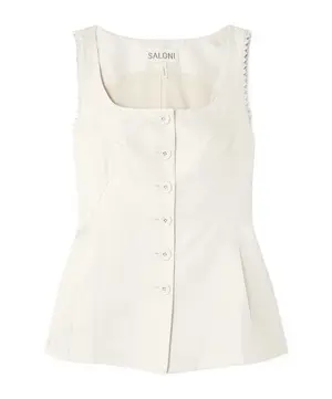 Saloni Sleeveless Fitted Waistcoat Top - White